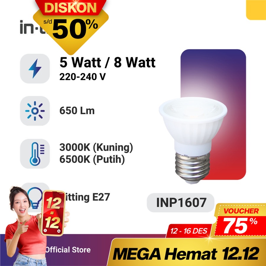 Jual InLite Spotlight Lampu Sorot INP1607 Fitting E27 - 5-8 watt ...