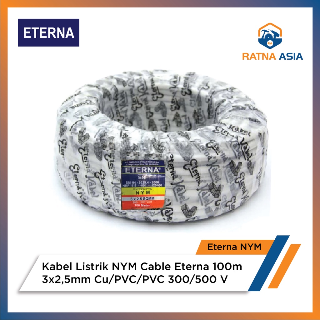 Jual Kabel Listrik NYM Cable Eterna 100m 3x2,5mm Cu/PVC/PVC 300/500V ...