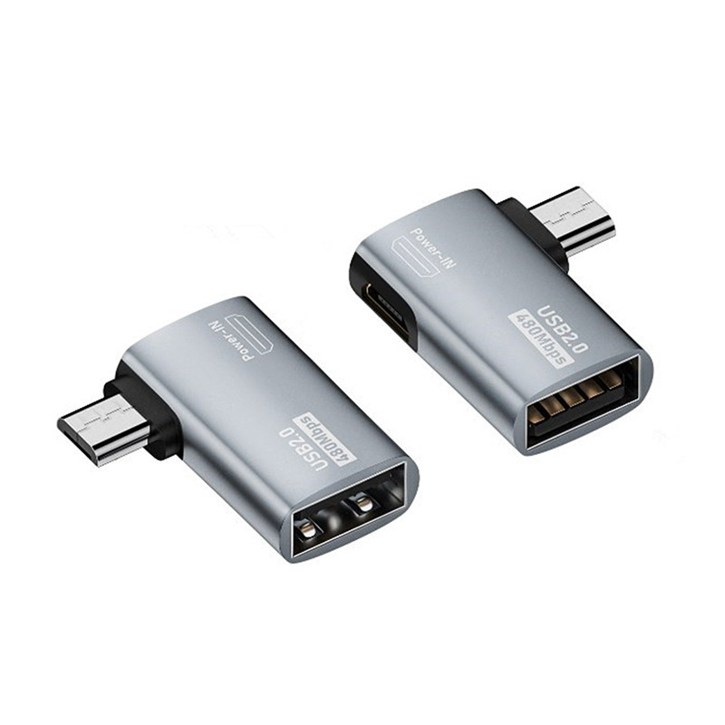 Jual OTG Cable Adapter 4K 90 Degree Left Angle Powered Micro USB To USB ...