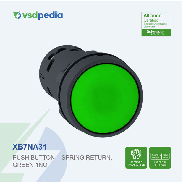 Jual MOS99 Push Button Schneider - Spring Rtn, green -1NO XB7NA31 ...