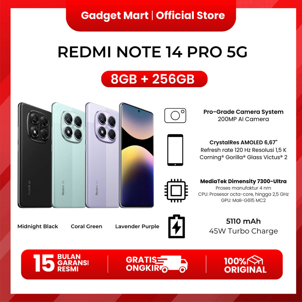 Jual XIAOMI Redmi Note 14 Pro 5G 8/256GB - Garansi Resmi | Shopee Indonesia