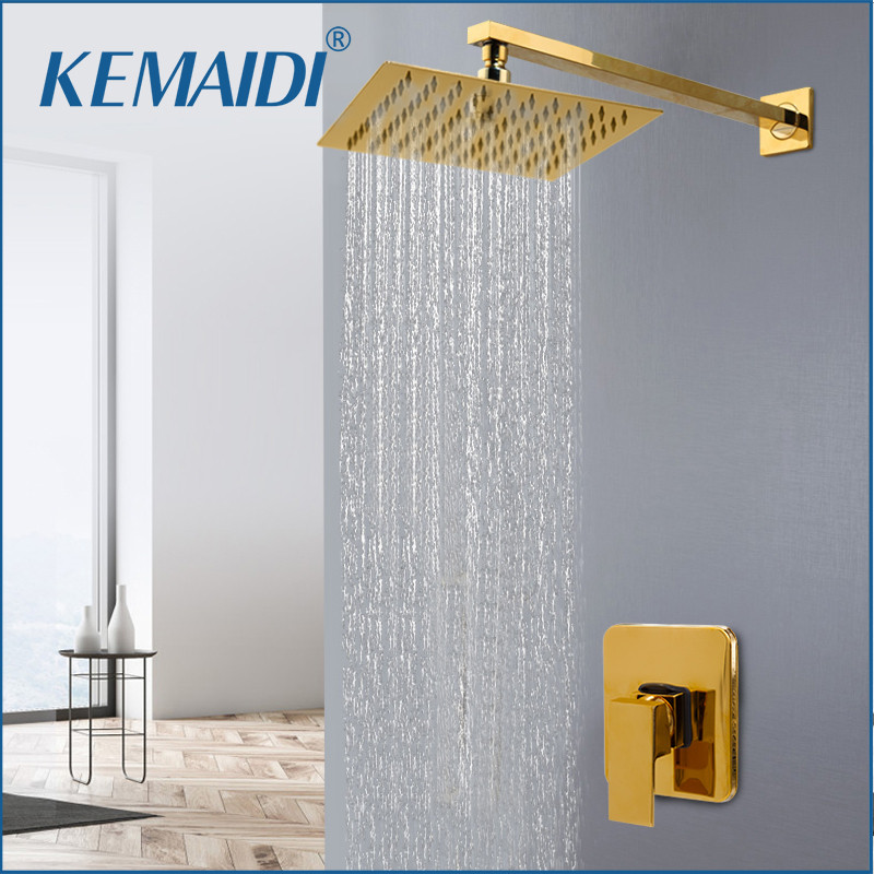Jual KEMAIDI Gold Shower Faucets Set Rainfall Shower System Wall Mount ...