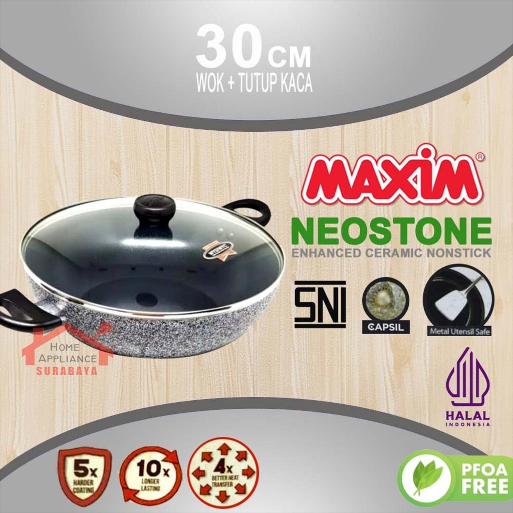 Jual MAXIM NEOSTONE Panci Wajan 30 CM - Wok Pan 30CM + Tutup Kaca Anti ...