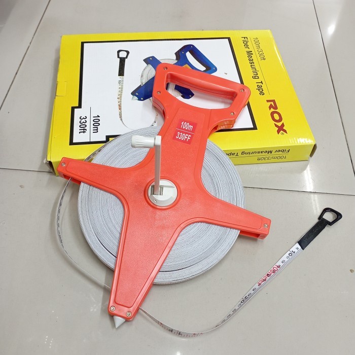 Jual Meteran Roll Tancap 100m/330ft fiberglass measuring tape merk ROX ...