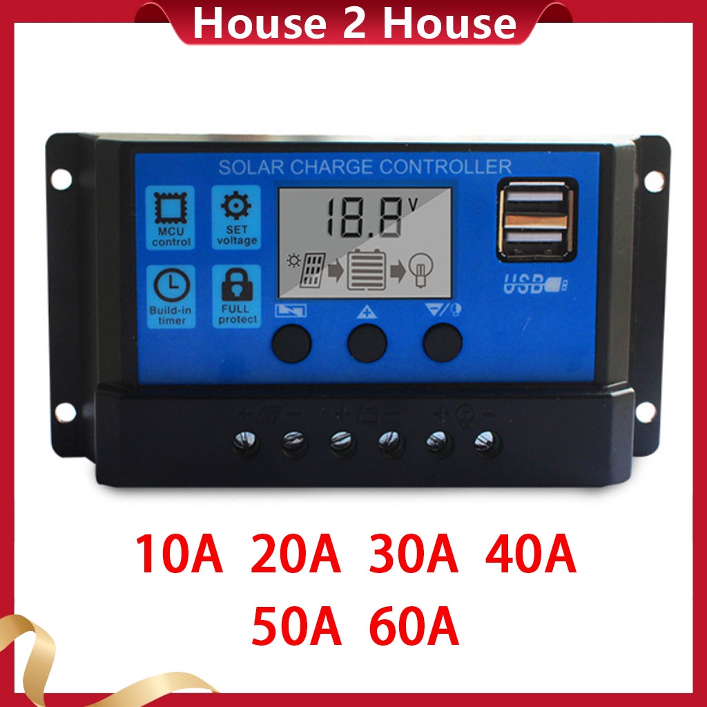 Jual Solar Charge Controller LCD LED Display Solar Cell PWM 12V/24V 10A 20A 30A 40A 50A 60A ...