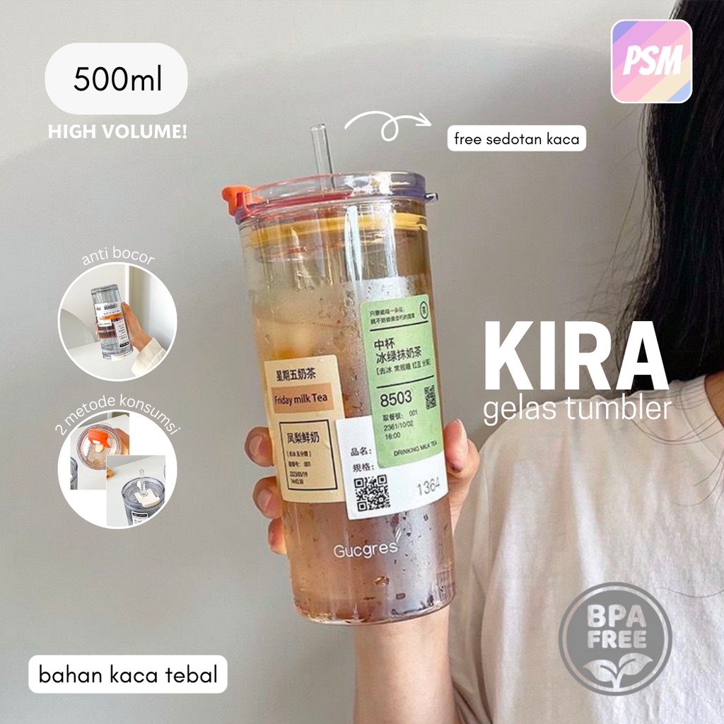 Jual [PSM] Tumbler Gelas Kaca Botol Minum Aesthetic Mug Kopi Cup Glass Dengan Case dan Sedotan ...