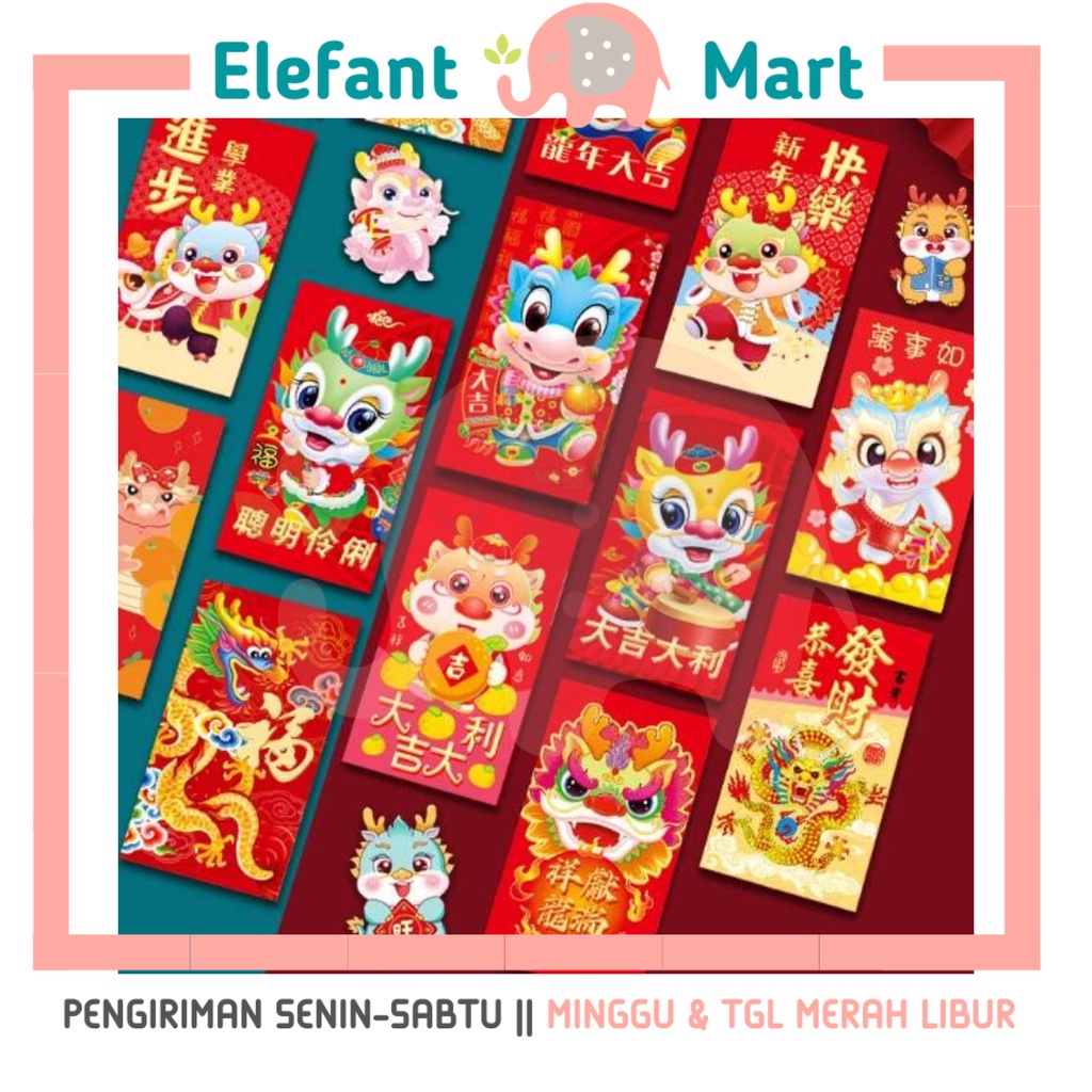 Jual ELEFANT Angpao Imlek Naga 2024 Amplop Sincia Angpau Panjang Kertas ...