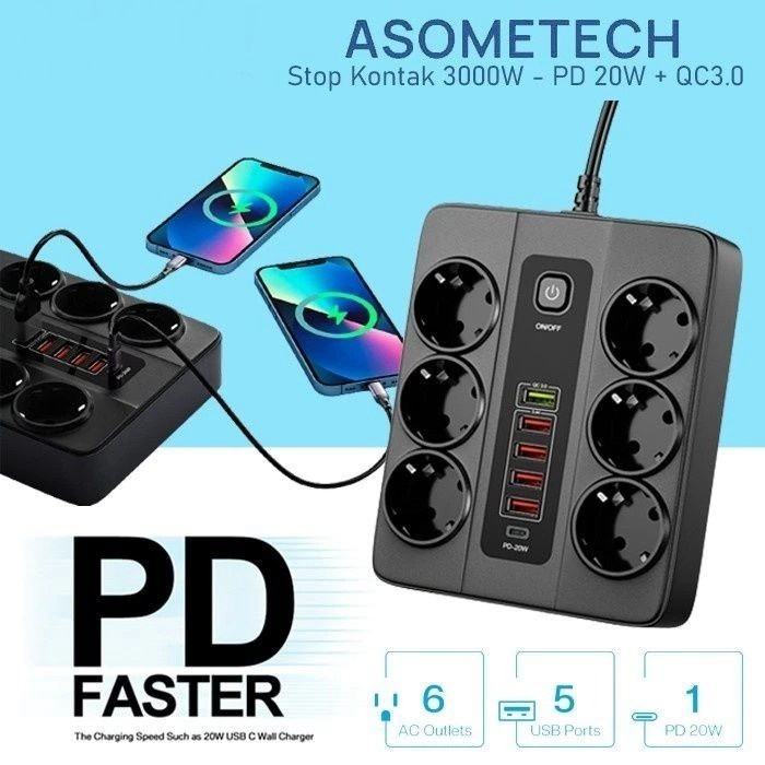 Jual 3000W Power Soket 6 colokan stop kontak Stop Kontak USB Hexagon S id | Shopee Indonesia