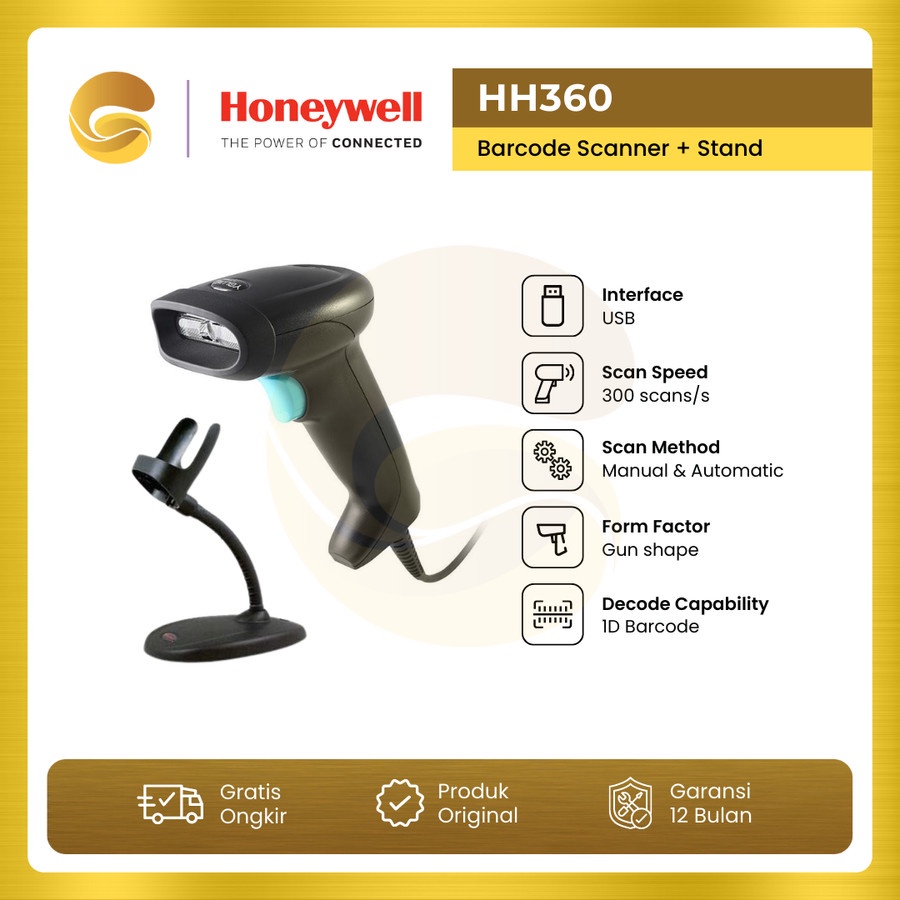 Jual HONEYWELL Barcode Scanner HH360 HH-360 360 1D USB + Stand Linear ...