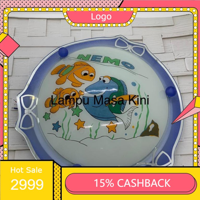 Jual Lampu Plafon Led anak kaca bulat lis kaca biru motif Nemo | Shopee ...