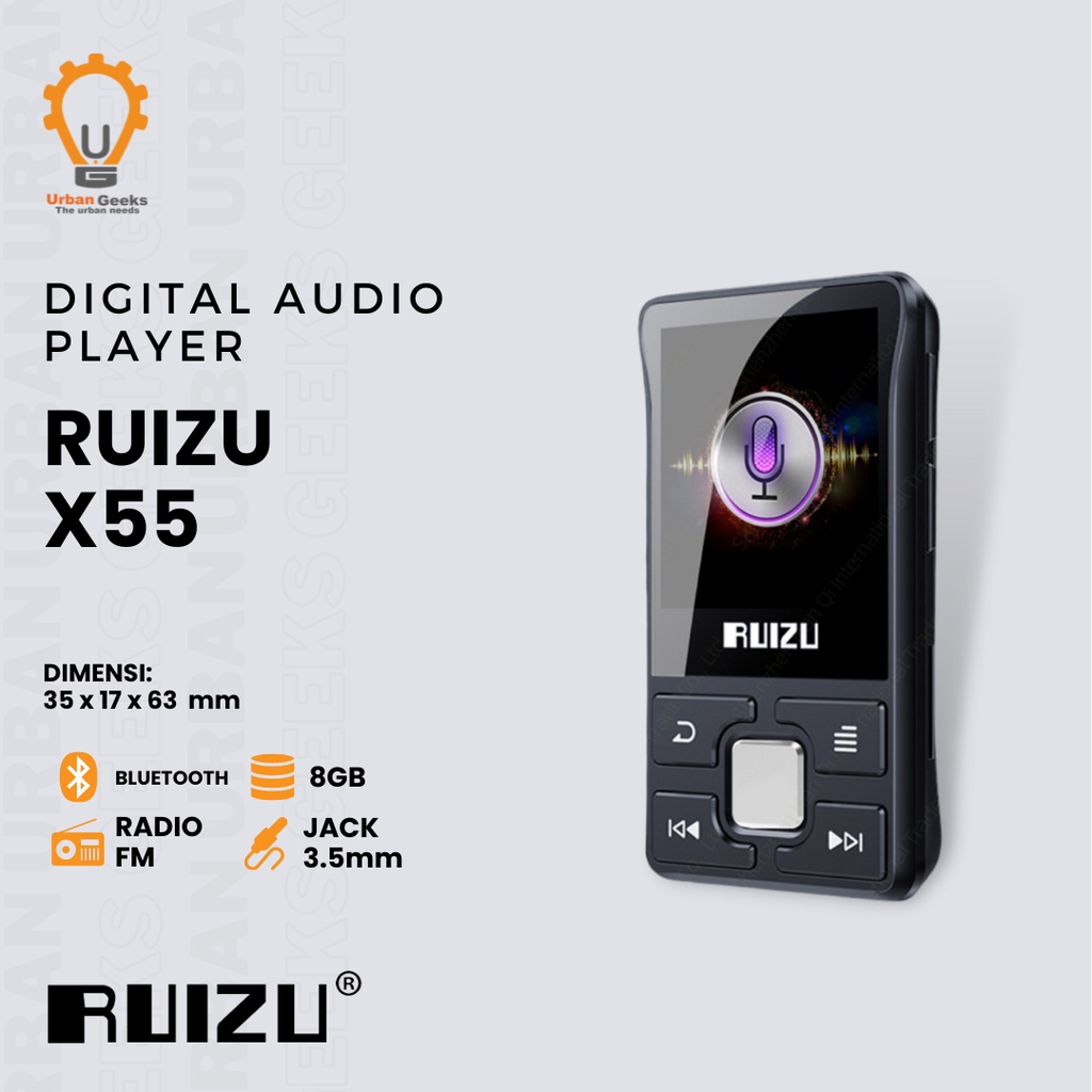 Jual RUIZU X55 Sport Bluetooth MP3 Player DAP with Back Clip 8GB Media ...