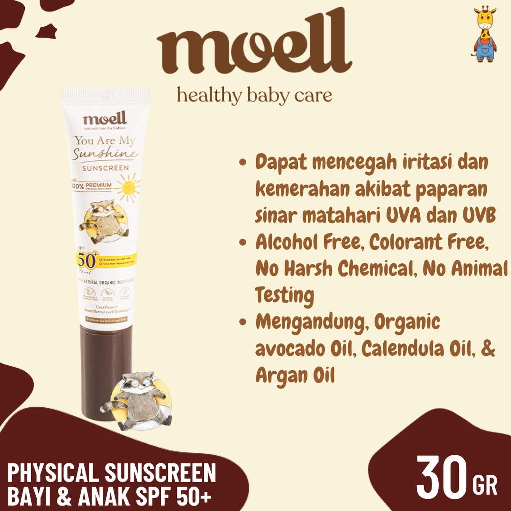 Jual Moell Physical Sunscreen Anak & Bayi SPF 50+ (PA++++) 30 gr ...