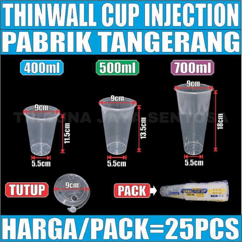 Jual Thinwall Cup Injection Tebal 400ml 500ml 700ml Pack Dan Tutup ...