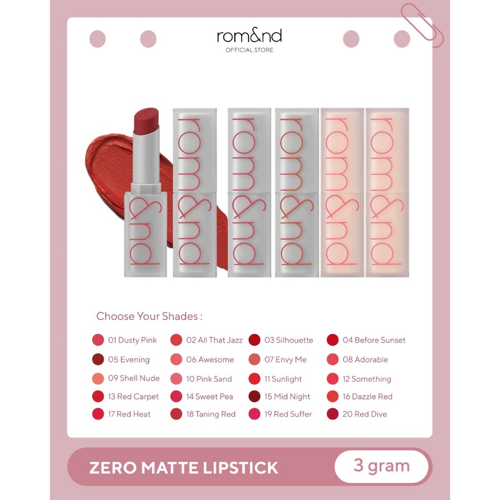 Jual ROMAND - Zero Matte Lipstick (13 Colors) + Mood Editions (7 Colors ...
