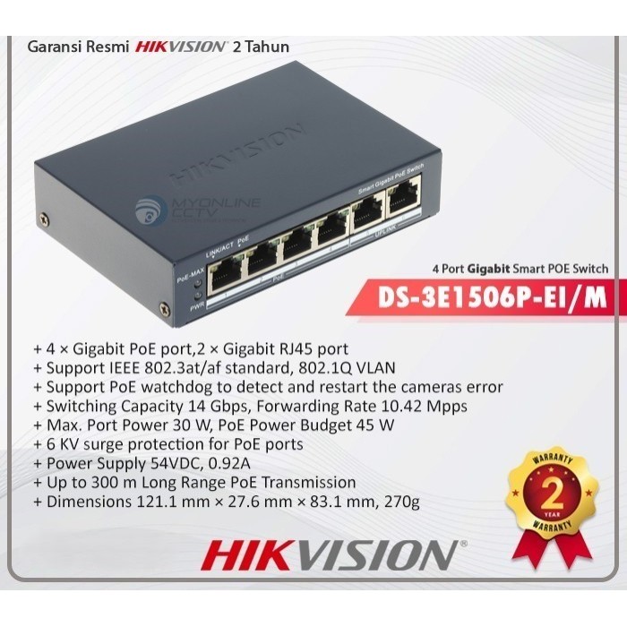 Jual SWITCH POE GIGABIT HIKVISION DS-3E1506P-EI/M SMART POE SWITCH 4 ...