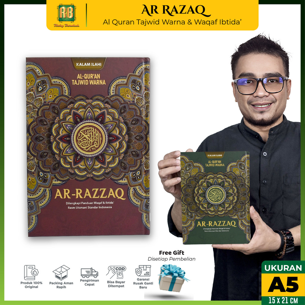 Jual Al Quran Tanpa Terjemah Ukuran Sedang Alquran Ar Razzaq A5 Tajwid Warna Tanda Waqaf Ibtida ...
