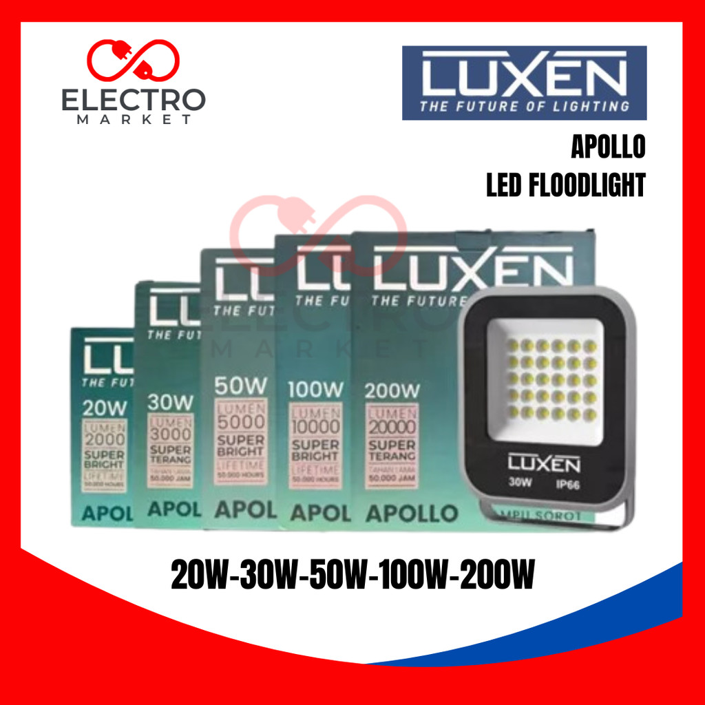 Jual LUXEN Lampu Sorot LED Floodlight Apollo 20W 30W 50W 100W 200 Watt ...