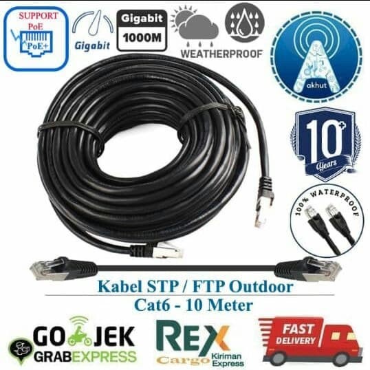 Jual Kabel Lan Cat 6. STP. Outdoor. 10 Meter. Terpasang Rj 45 cat 6 ...