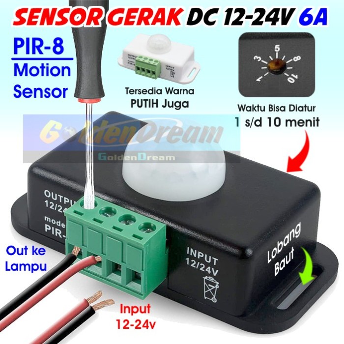 Jual Sensor Gerak DC 12v 24v DC 6A PIR Motion Sensor Saklar Otomatis ...