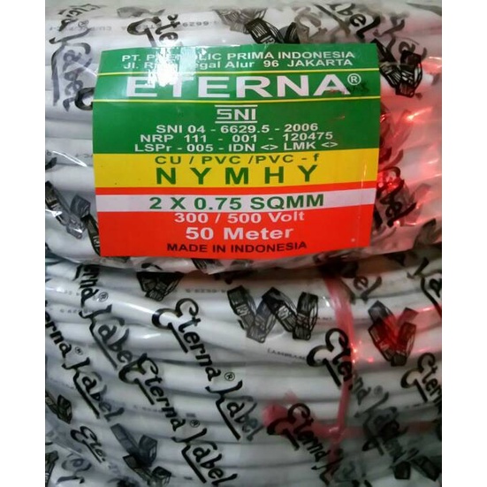 Jual KABEL ETERNA SERABUT PUTIH NYMHY 2X0.75/2x0.75 @50M GOJEK | Shopee Indonesia