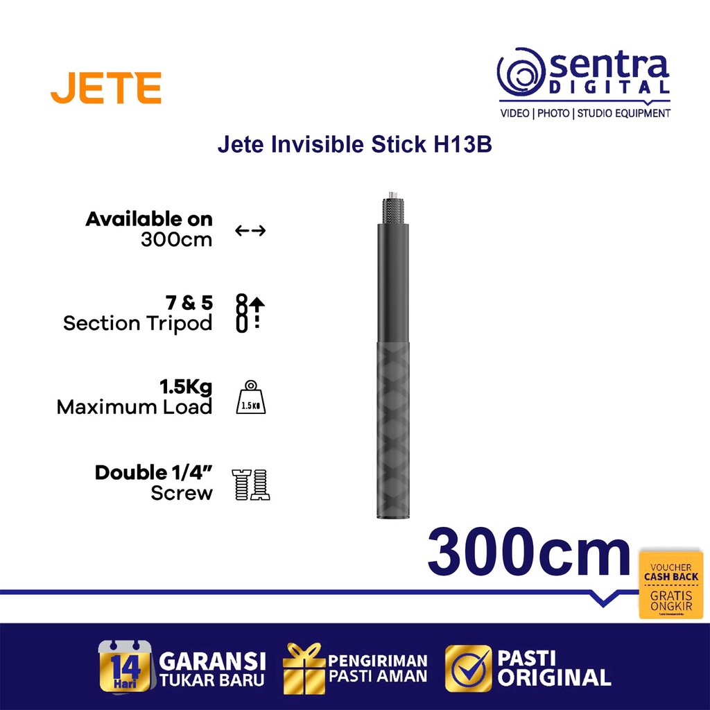 Jual Jete Invisible Selfie Stick H13B ( 300cm ) | Shopee Indonesia