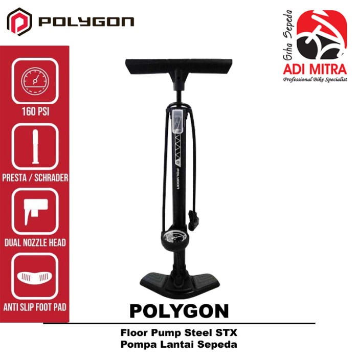 Jual Polygon Floor Pump Steel STX Dual Nozzle Head 160 Psi Pompa Ban ...