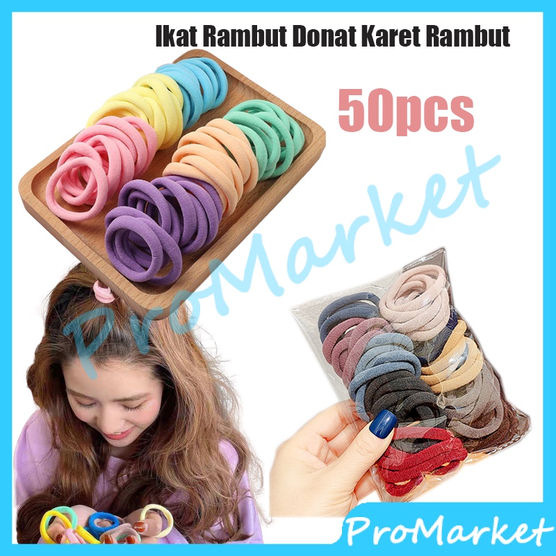 Jual Ikat Rambut Wanita Ikat karet Rambut polos isi 50pcs Donat Towel ...