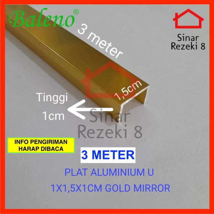 Jual Plat Aluminium List U GOLD MIRROR 10 x 15 x 10mm / Lis Edging ...