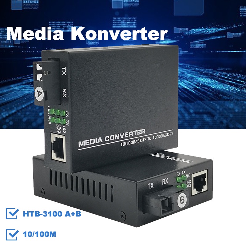 Jual Htb 3100 A B Fiber Optic Media Konverter Single Mode Dengan 5v 2a