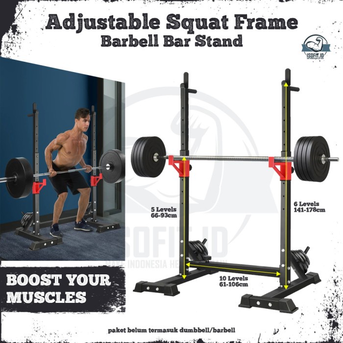 Jual Isofit Adjustable Squat Frame / Barbell Bar Stand / Plat Dumbbell ...