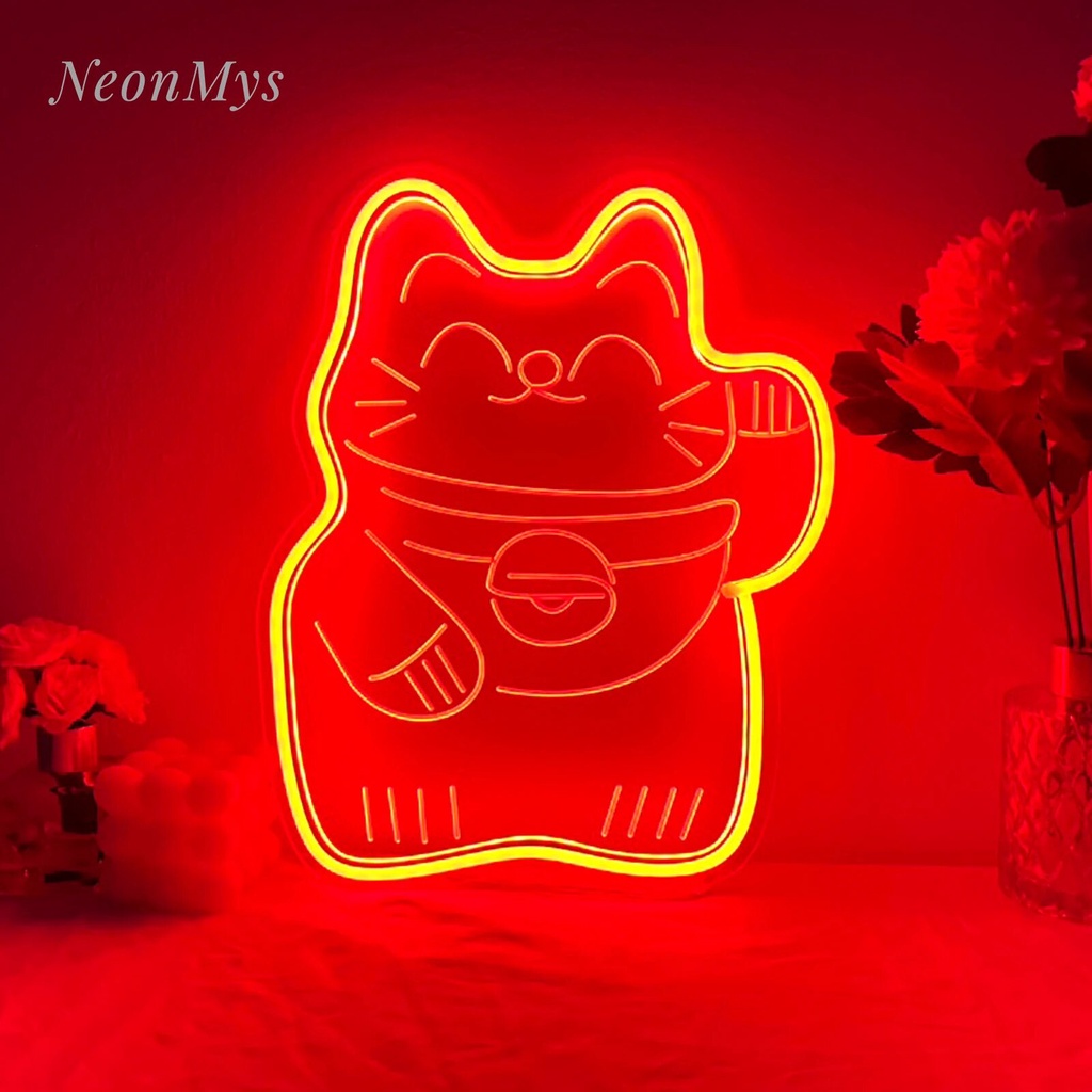 Jual cute cat Maneki-neko embossed 3D neon lights artwork wall ...