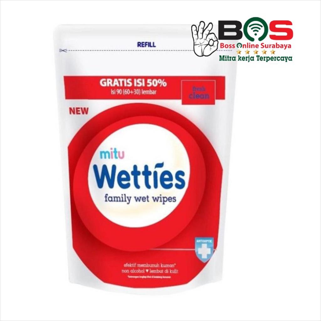 Jual Tissue Basah Mitu Wetties Refill Antiseptic FRESH CLEAN 90`S Mitu ...