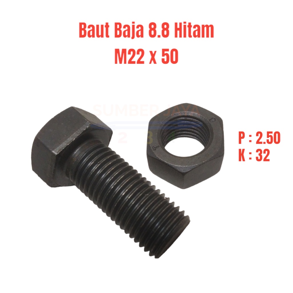 Jual M22X50Baut Baja 8.8 Hitam / Baut Mur Baja 22 x 50 mm | Shopee Indonesia