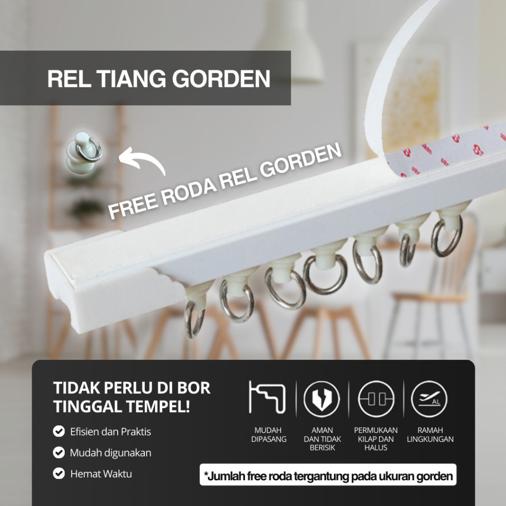 Jual Rel Tiang Batang Gorden Pintu Jendela Bahan ABS Tanpa Bor Tulang ...