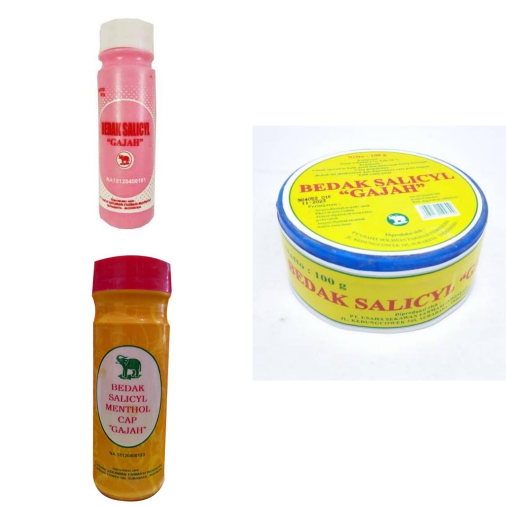 Jual Bedak Gatal Salicyl Menthol cap Gajah botol kuning / botol pink ...