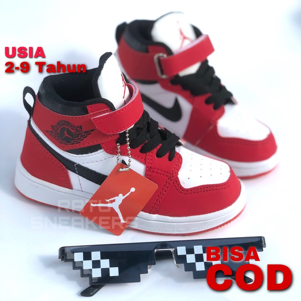 Jual RH67Y Sepatu anak hitam putih JORDAN sneakers anak umur 7 tahun 8 ...