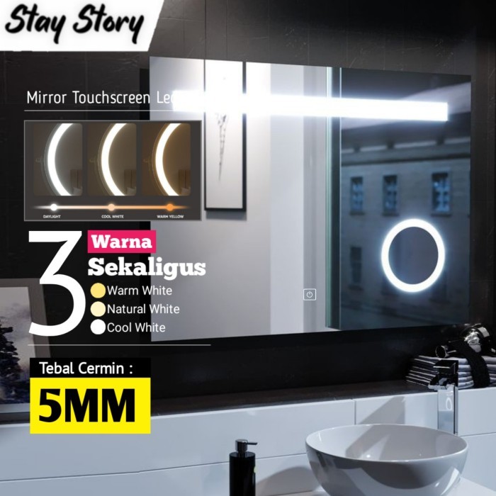 Jual Cermin Led Kamar Mandi Modern 5mm 3 Warna Cermin Persegi Panjang ...