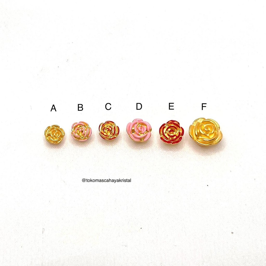 Jual Charm Bunga Mawar (Kokoh) Polos / Merah / Pink Padat Emas 24k HK ...
