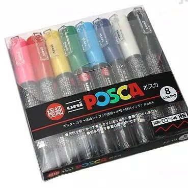 Jual Uni Posca Poster Paint Marker PC-1M Set 8 Colors. Extra Fine Point ...