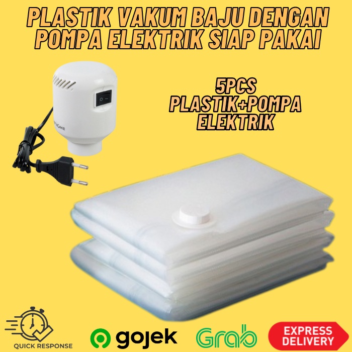 Jual Paket Kantong Plastik Vakum Baju Travel Berbagai Size 5 PCS dengan Pompa Elektrik Rendah ...