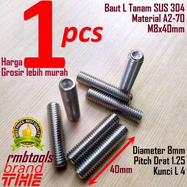Jual M8x40 Baut L Set Tanam M8 Stainless 304 Grade A2-70 Pitch 1.25 | Shopee Indonesia