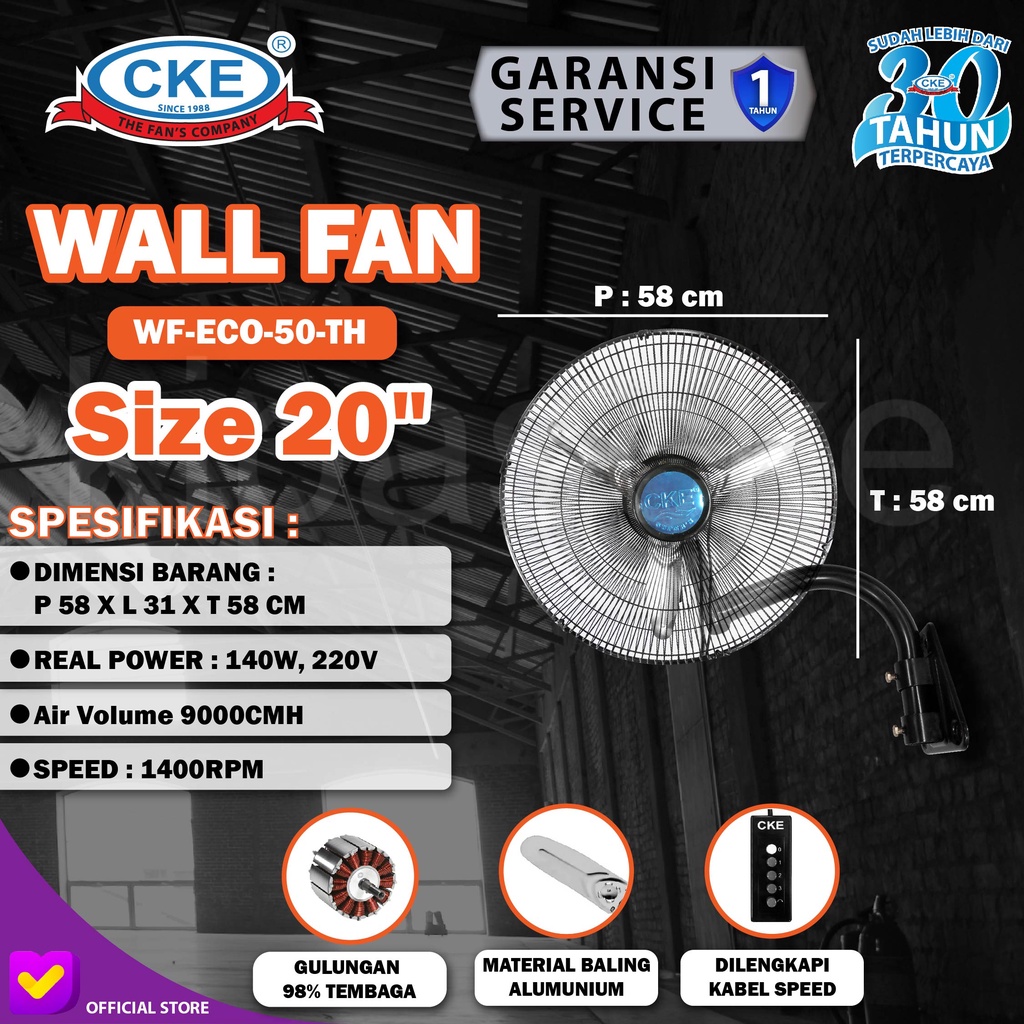 Jual Wall Fan CKE WF-ECO-50-TH 20 Inch 220V Kipas Angin Dinding Kipas ...