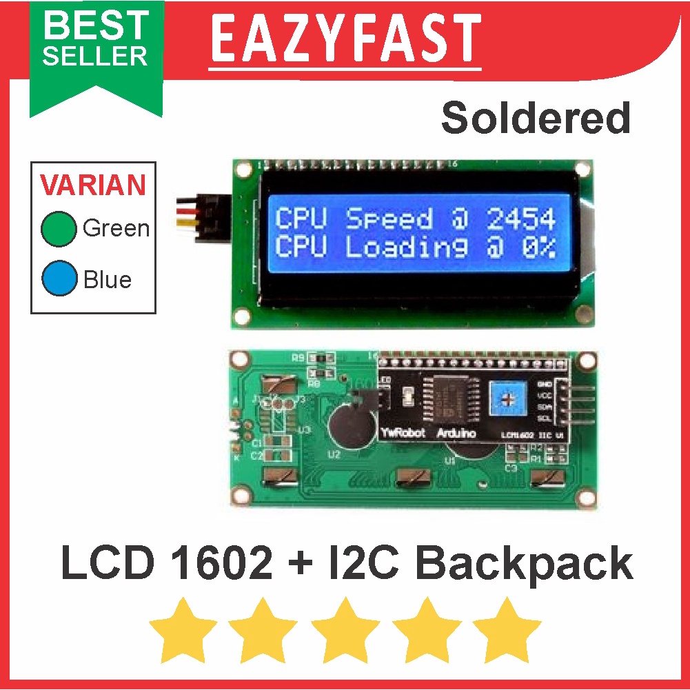 Jual LCD 1602 16x2 16*02 Blue Green + i2C IIC Backpack LCD Module Arduino | Shopee Indonesia