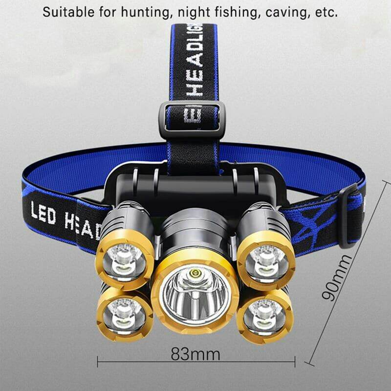 Jual SGB SENTER KEPALA 5 LED SUPER TERANG USB RECHARGEABLE WATERPROOF ANTI AIR 45W 4 MODE CAHAYA ...