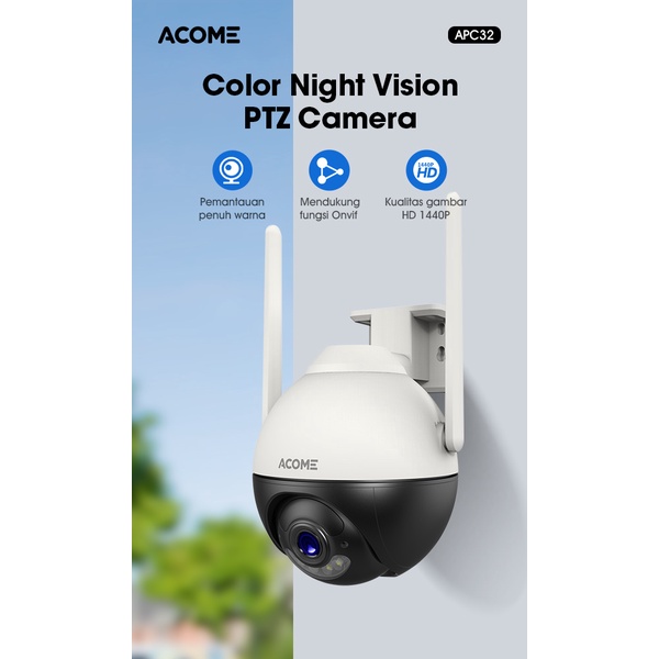 Jual ACOME APC32 WIFI CCTV Outdoor 4MP FHD 1440P Camera PTZ Color Night ...