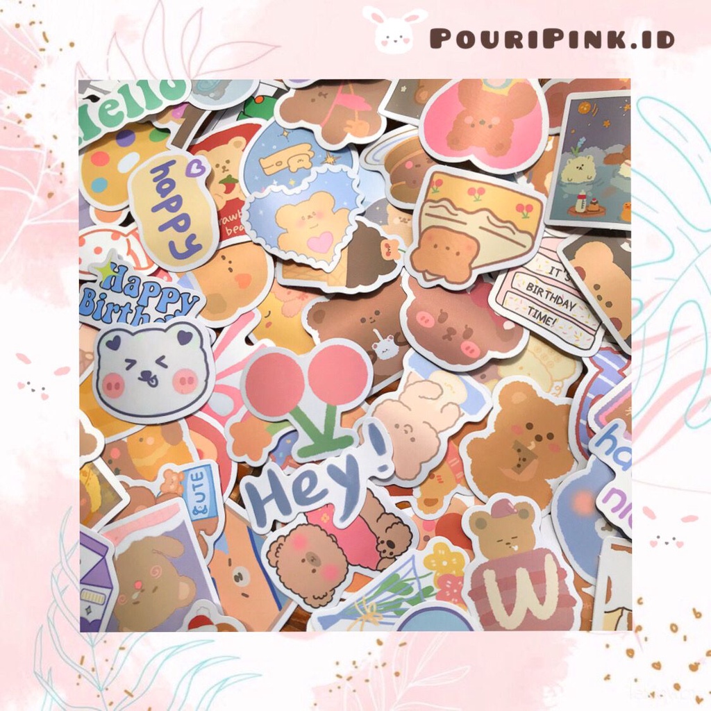 Jual Stiker Besar 50 pcs Karakter Cute Bear Brown Aesthetic Sticker ...
