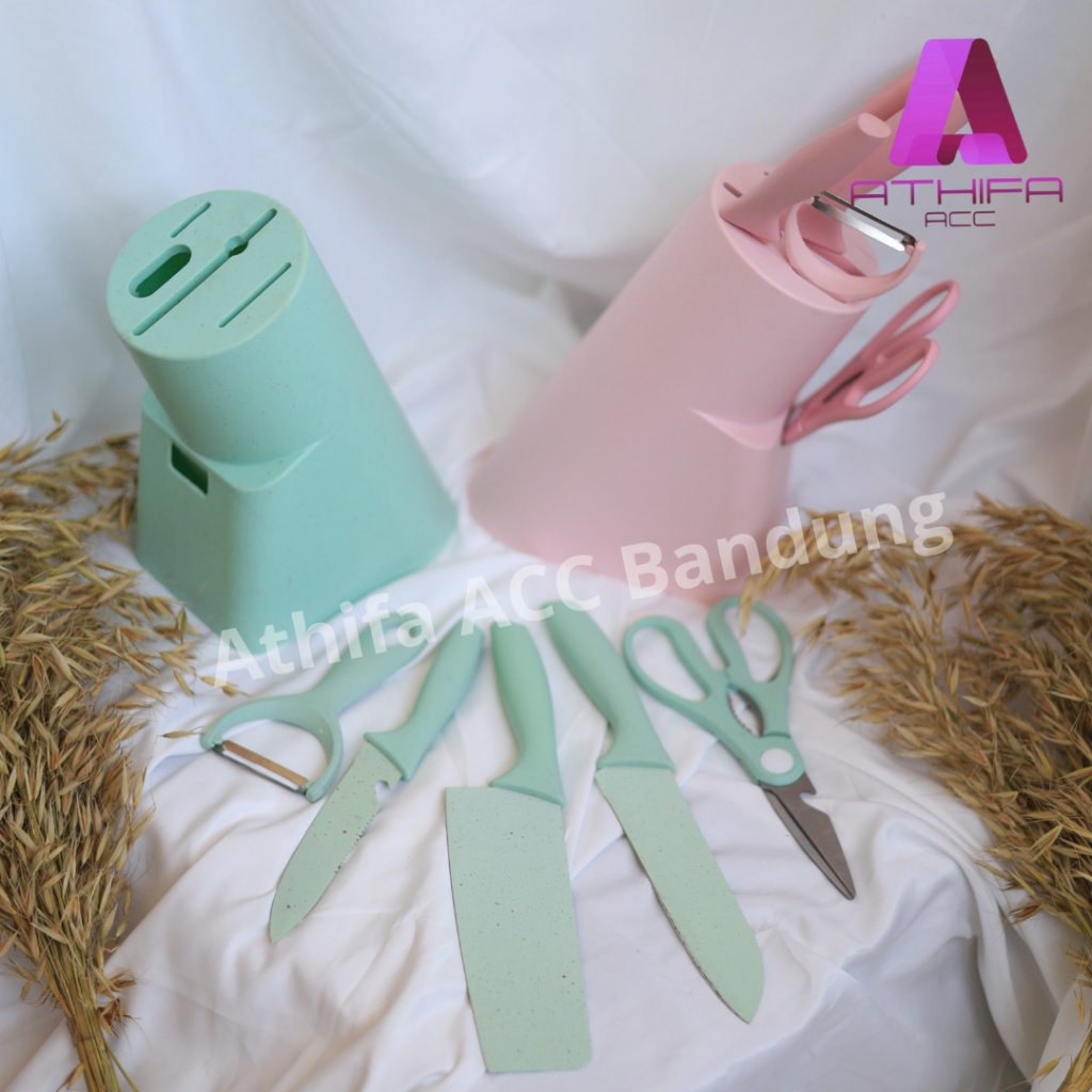 Jual Pisau Set 6 In 1 Keramik Knife Set Anti Lengket Stainless Steel Pisau Jerami Set