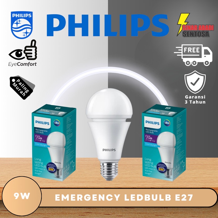 Jual Philips Lampu LED / Bohlam Emergency / Rechargeable Led Bulb 9w Putih | Shopee Indonesia