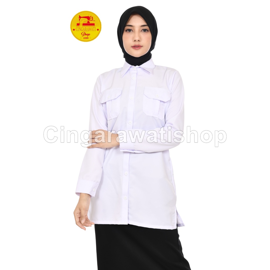 Jual Kemeja Tunik PDH PNS Seragam Putih Wanita Lengan Panjang | Shopee ...