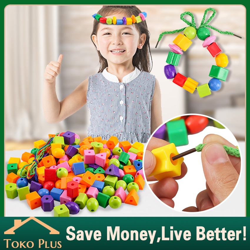 Jual 100Pcs Paket Mainan Edukasi Meronce Manik Manik Meronce Anak Paud Prasekolah Aktivitas ...
